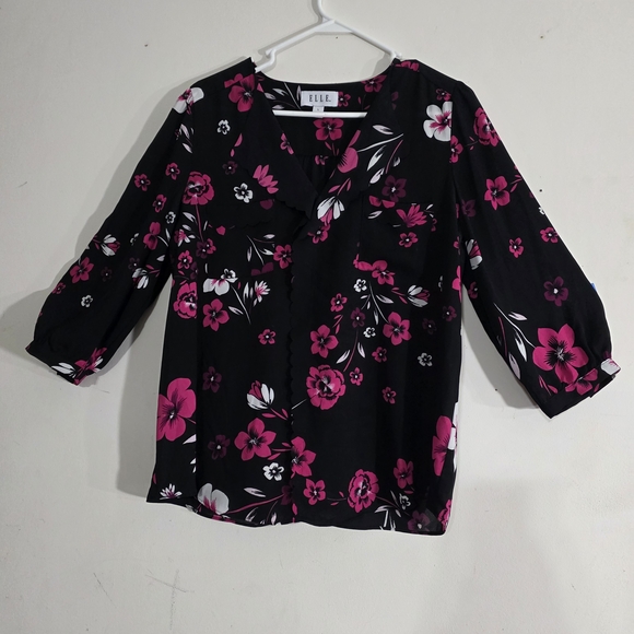 Elle | Tops | Elle Black Floral Womens Top | Poshmark